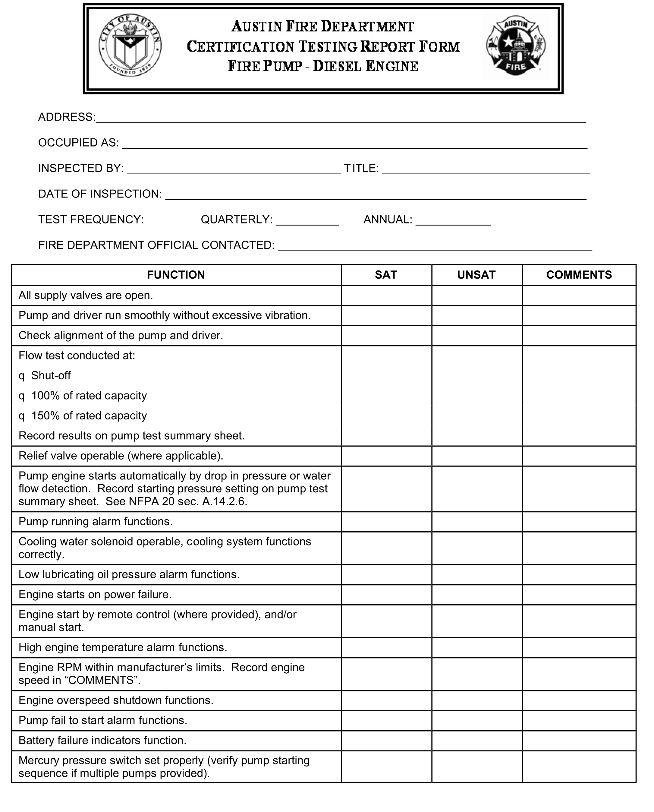Fire Inspection Form Template