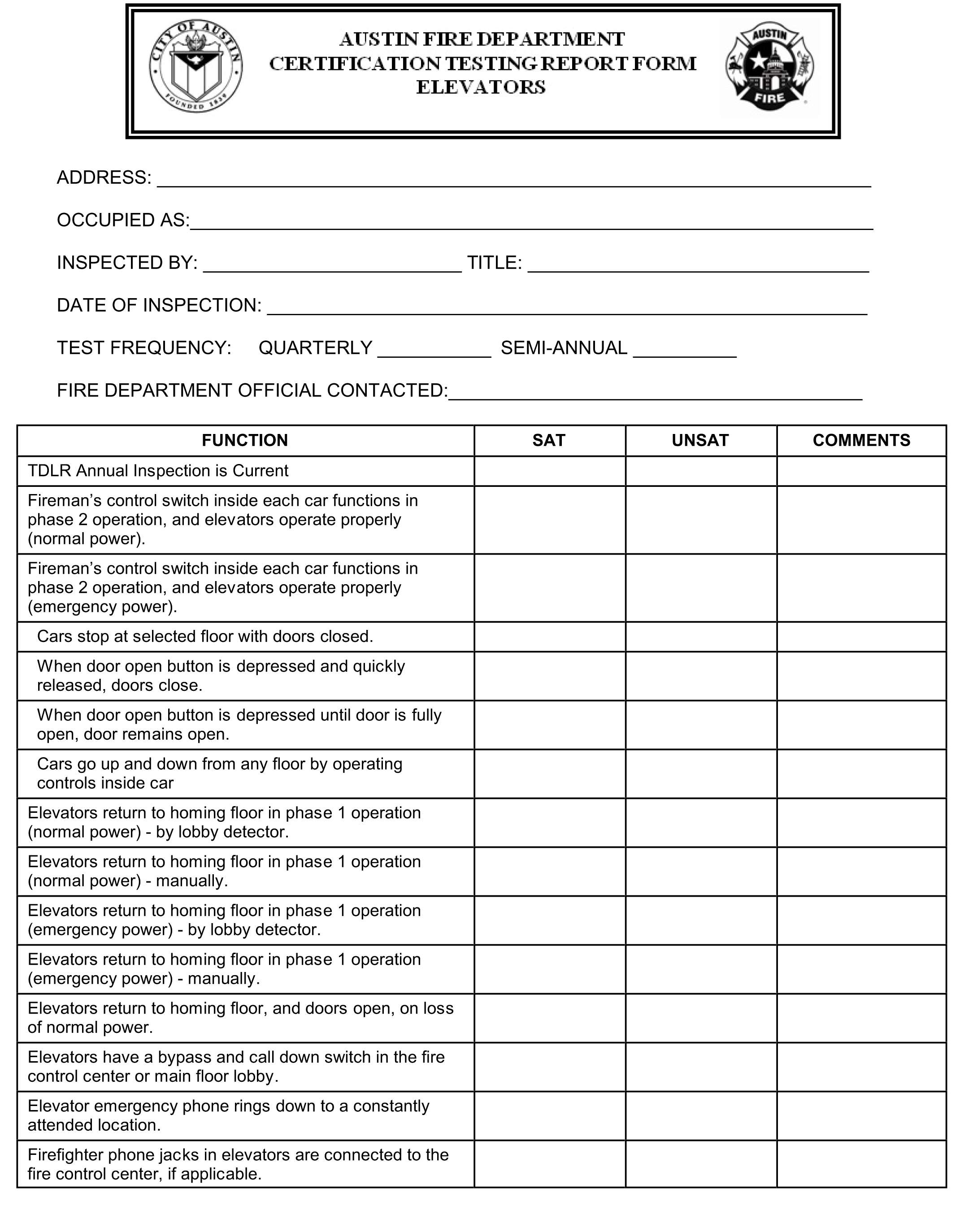 Fire Inspection Form Template